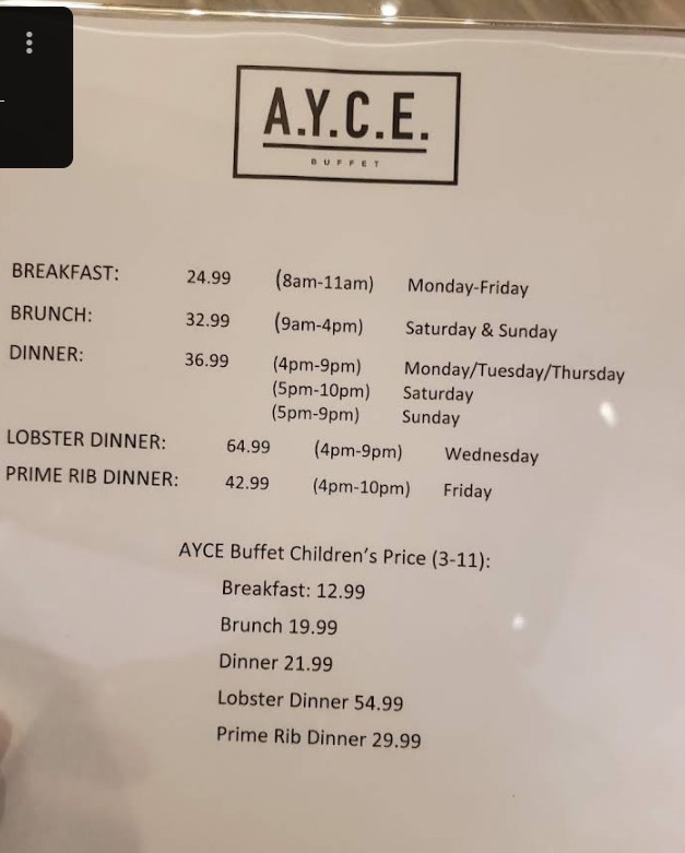 A.Y.C.E Buffet Restaurant Menu – Prices and Hours. Mongolian BBQ ...